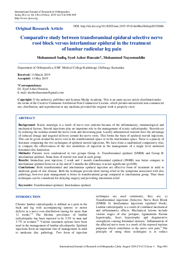 (PDF) Comparative study between transforaminal epidural selective nerve ...