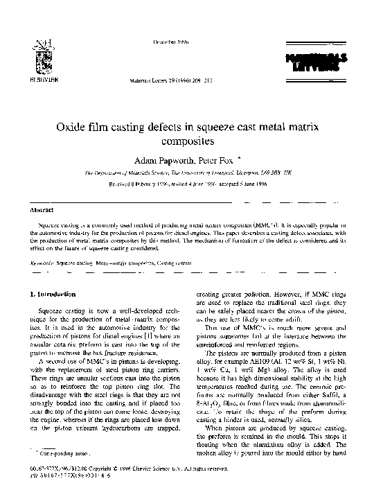 (PDF) Oxide film casting defects in squeeze cast metal matrix composites
