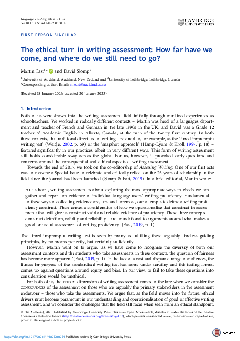 (PDF) The ethical turn in writing assessment: How far have we come, and ...