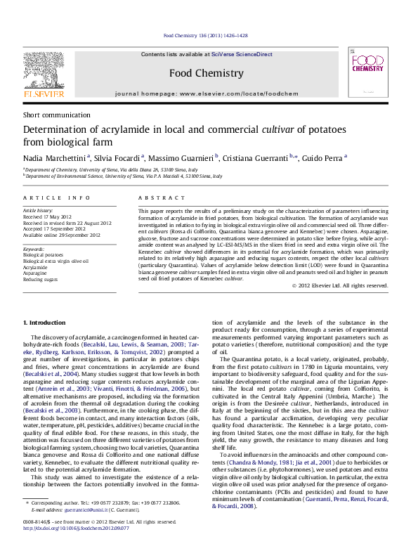 (PDF) Determination of acrylamide in local and commercial cultivar of ...