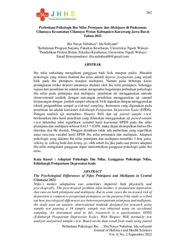 (PDF) Perbedaan Psikologis Ibu Nifas Primipara dan Multipara di ...
