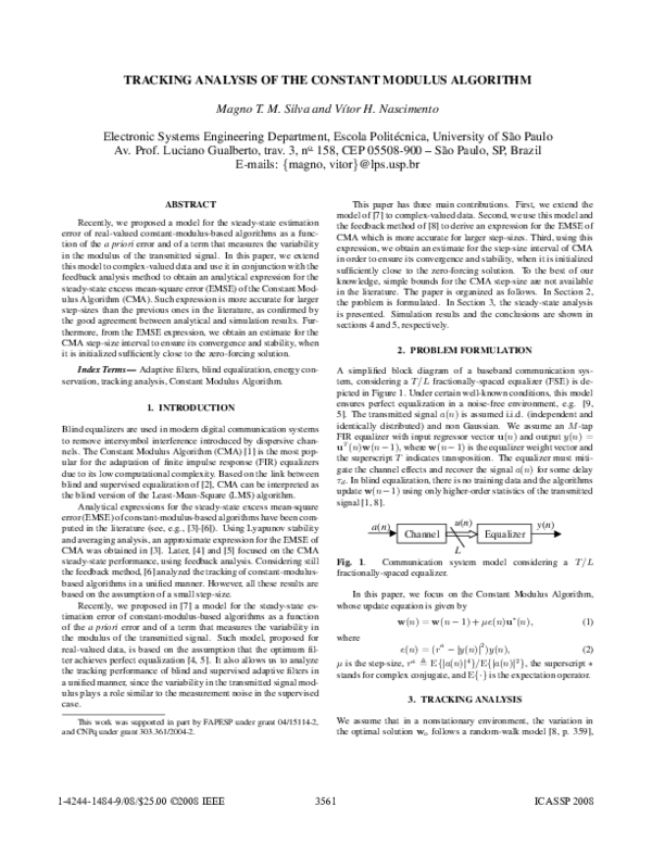 Pdf Tracking Analysis Of The Constant Modulus Algorithm 