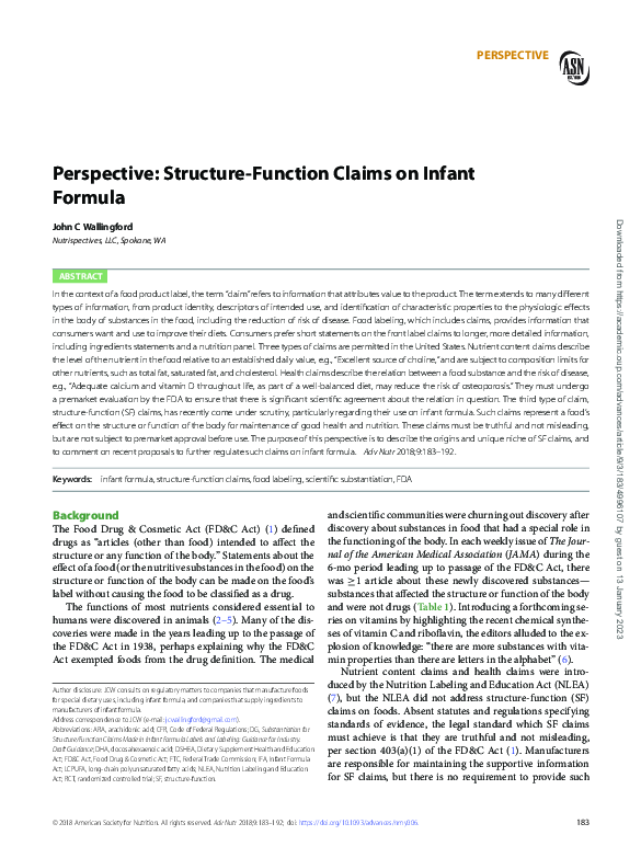 (PDF) Perspective: Structure-Function Claims on Infant Formula