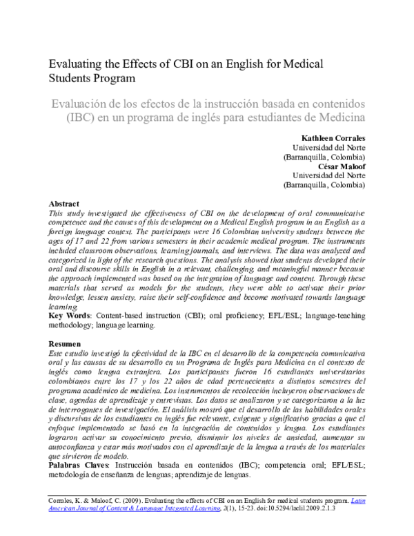 (PDF) Evaluating the effects of CBI on an English for medical students ...