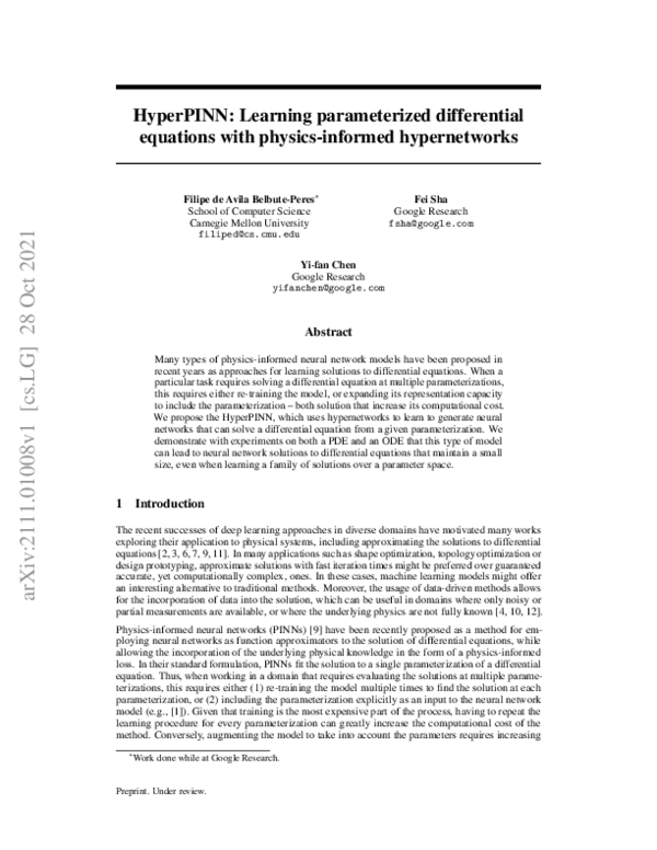(PDF) HyperPINN: Learning parameterized differential equations with physics-informed hypernetworks