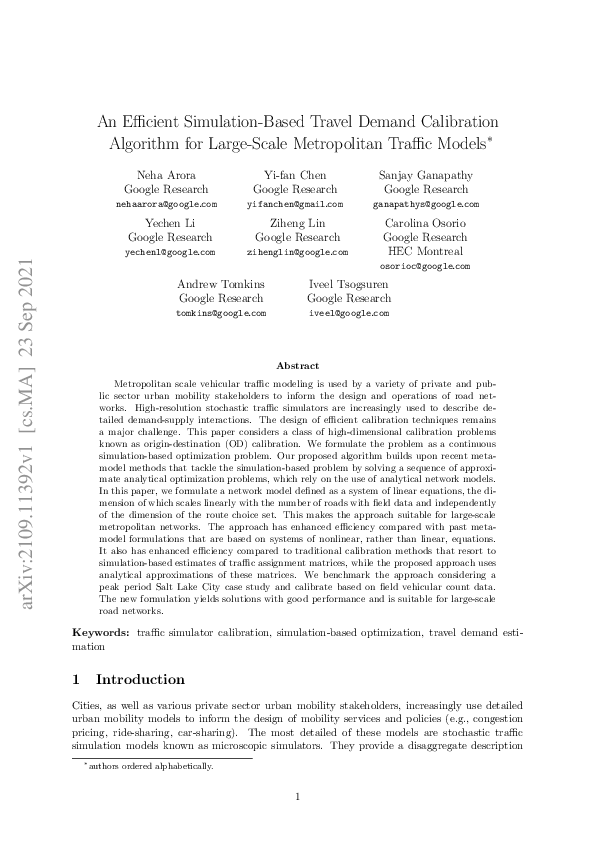 Pdf An Efficient Simulation Based Travel Demand Calibration Algorithm For Large Scale