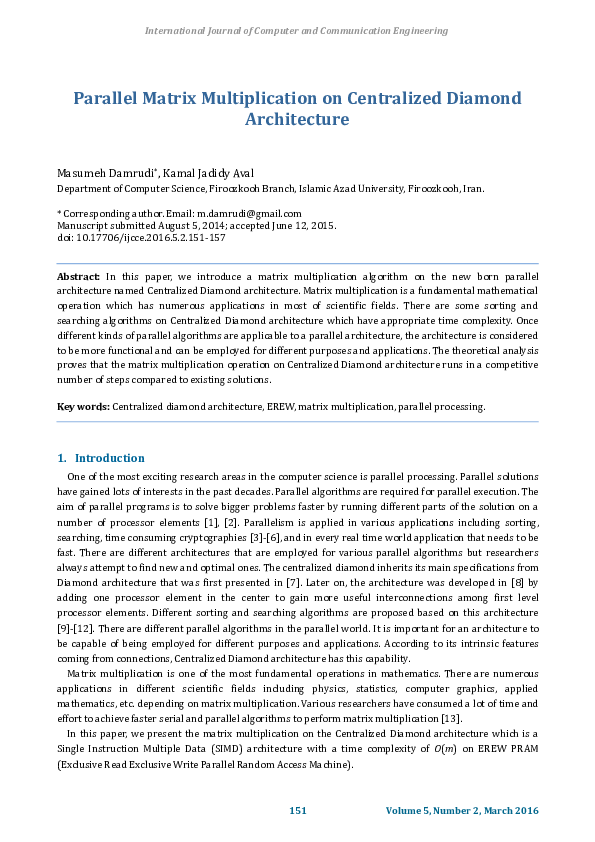 (PDF) Parallel Matrix Multiplication on Centralized Diamond Architecture