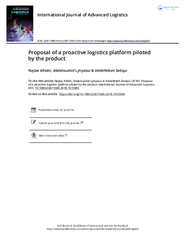 (PDF) Proposal of a proactive logistics platform piloted by the product