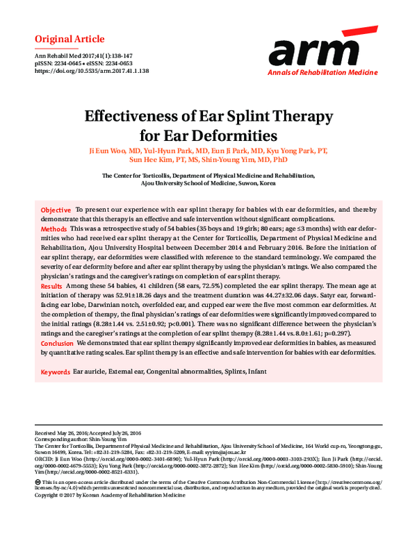 (PDF) Effectiveness of Ear Splint Therapy for Ear Deformities