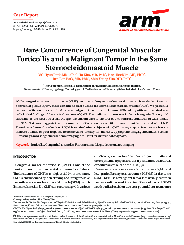 (PDF) Rare Concurrence of Congenital Muscular Torticollis and a ...