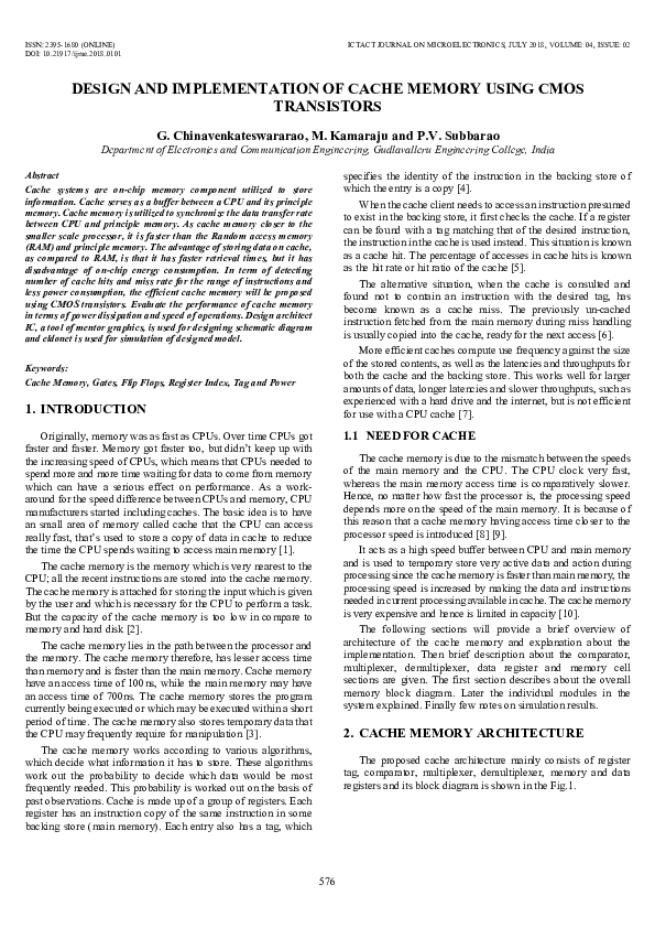 (PDF) Design and Implementation of Cache Memory Using Cmos Transistors