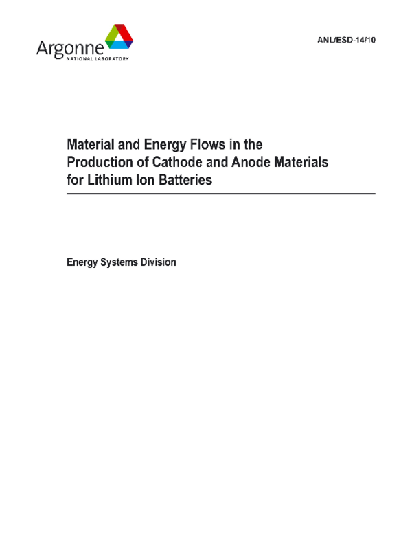 (PDF) Material and Energy Flows in the Production of Cathode and Anode Materials for Lithium Ion ...