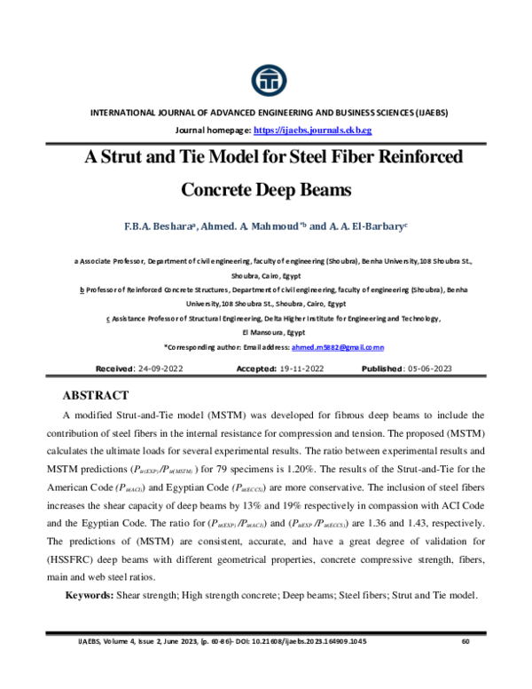 (PDF) A Strut and Tie Model for Steel Fiber Reinforced Concrete Deep Beams