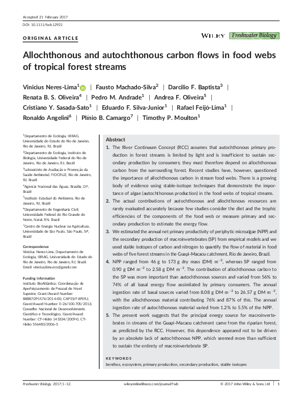 (PDF) Allochthonous and autochthonous carbon flows in food webs of ...