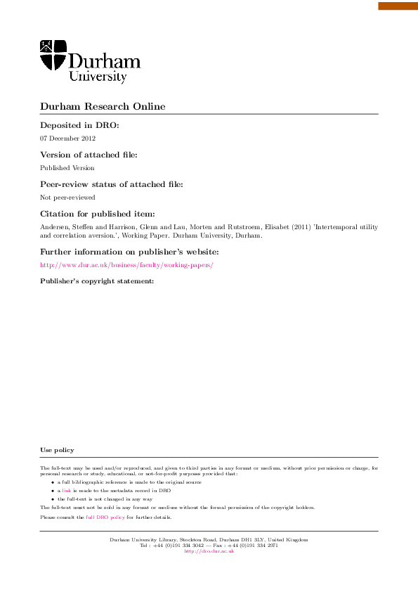 (PDF) Intertemporal utility and correlation aversion | Steffen Andersen - Academia.edu