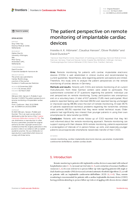 (PDF) The patient perspective on remote monitoring of implantable cardiac devices