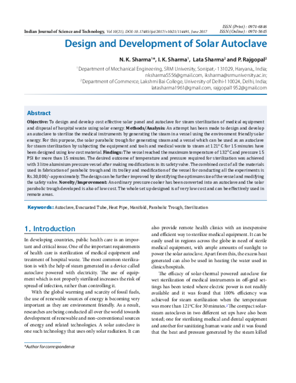 (PDF) Design and Development of Solar Autoclave