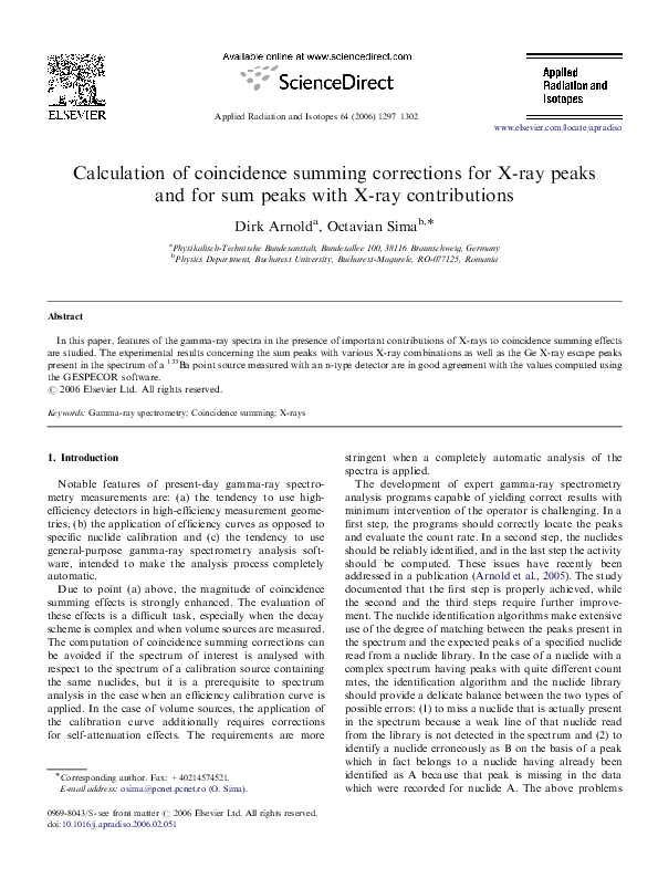 (PDF) Calculation of coincidence summing corrections for X-ray peaks ...