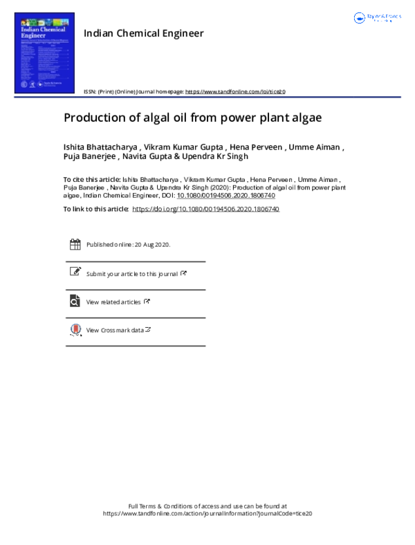 (PDF) Production of algal oil from power plant algae | Navita Gupta ...