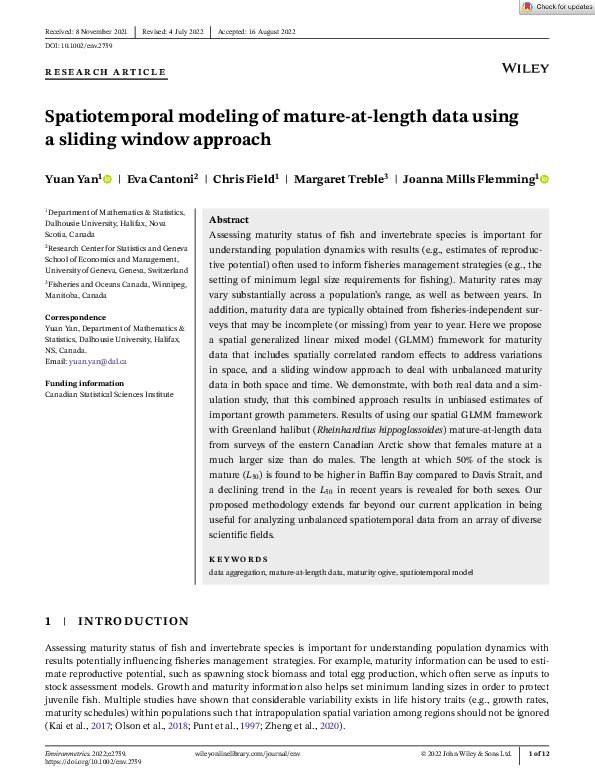 Pdf Spatiotemporal Modeling Of Mature‐at‐length Data Using A Sliding