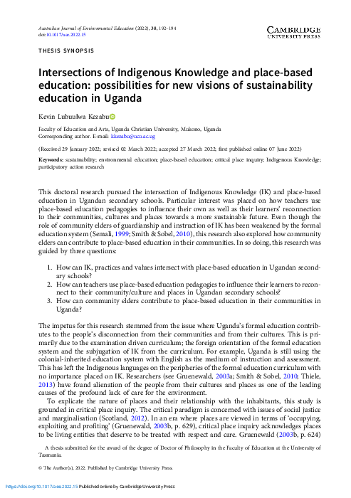 (PDF) Intersections of Indigenous Knowledge and place-based education ...