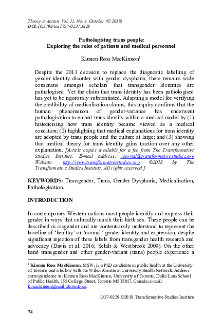 (PDF) Pathologising trans people: Exploring the roles of patients and ...