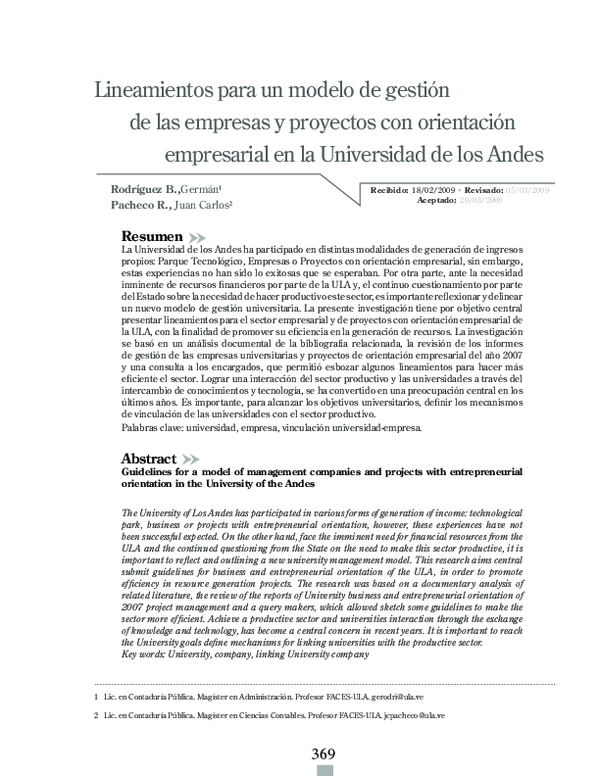 (PDF) Lineamientos para un modelo de gestión de las empresas y ...
