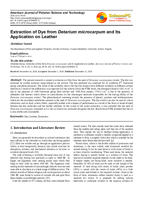 (PDF) Extraction of Dye from Detarium microcarpum and Its Application ...