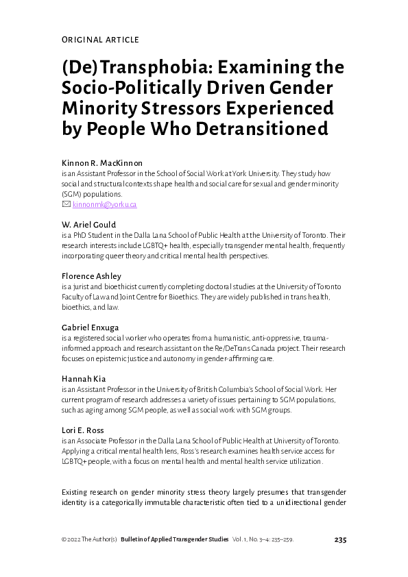 (PDF) (De)Transphobia: Examining the socio-politically driven minority stressors experienced by ...