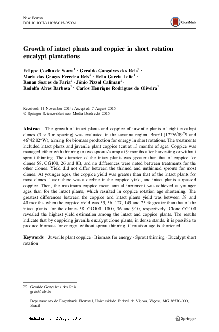 (PDF) Growth of intact plants and coppice in short rotation eucalypt ...