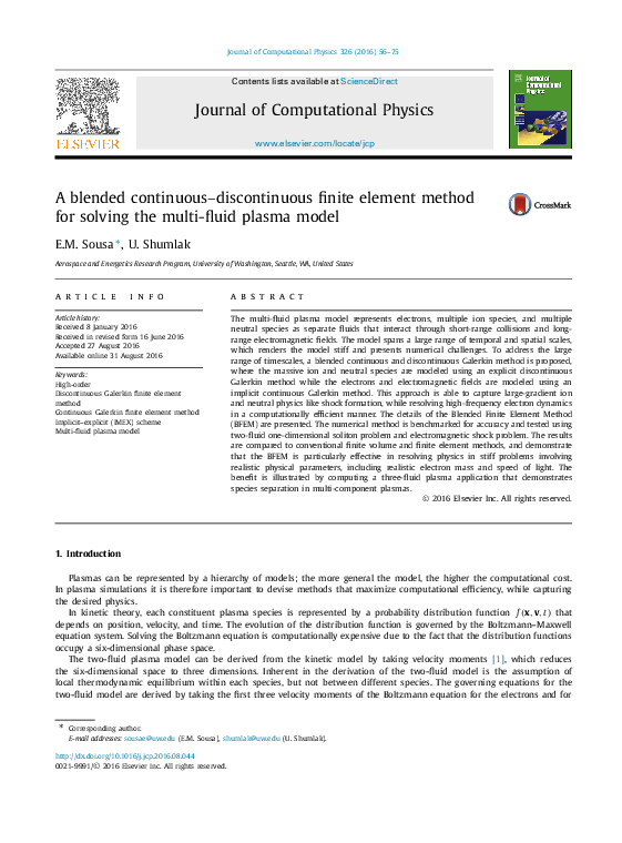 Pdf A Blended Continuous Discontinuous Finite Element Method For Solving The Multi Fluid