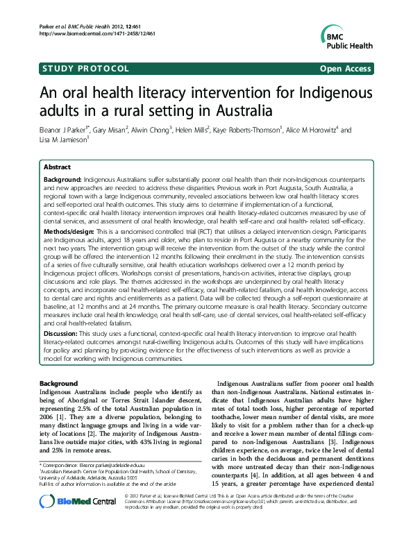 (PDF) An oral health literacy intervention for Indigenous adults in a ...