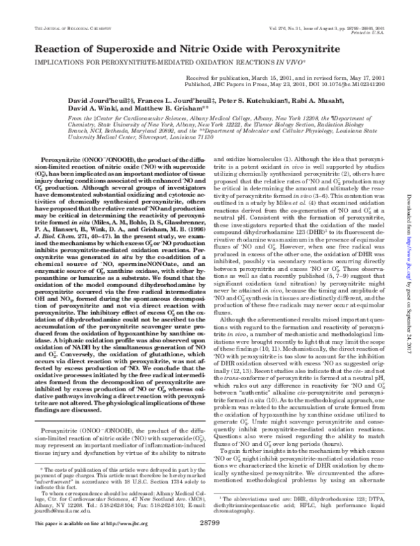 (PDF) Reaction of Superoxide and Nitric Oxide with Peroxynitrite