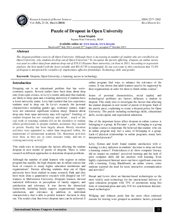 (PDF) Puzzle of Dropout in Open University