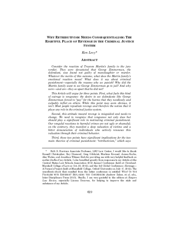 (PDF) Why Retributivism Needs Consequentialism: The Rightful Place of ...