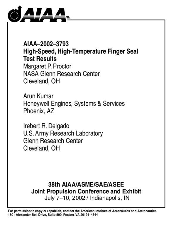 (PDF) High-Speed Temperature Finger Seal Test Results