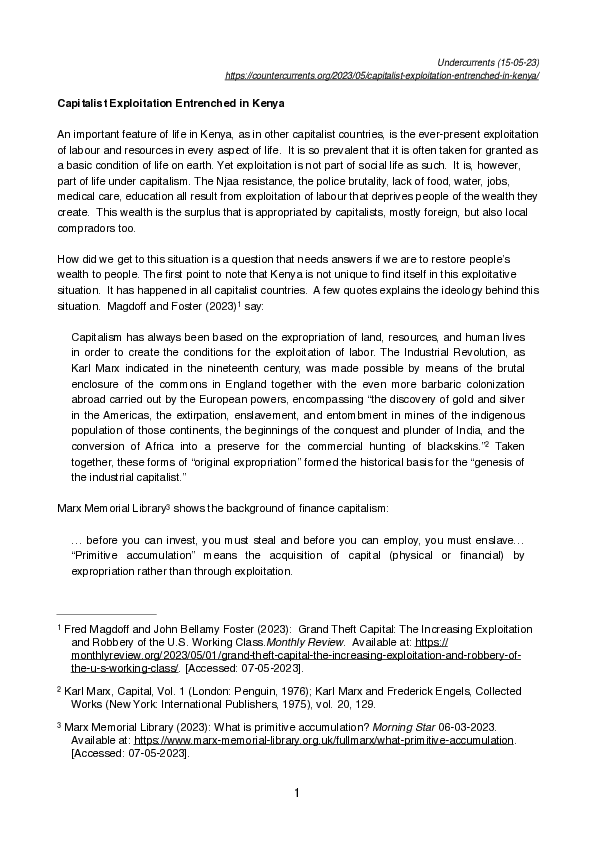 (PDF) Capitalist Exploitation Entrenched in Kenya