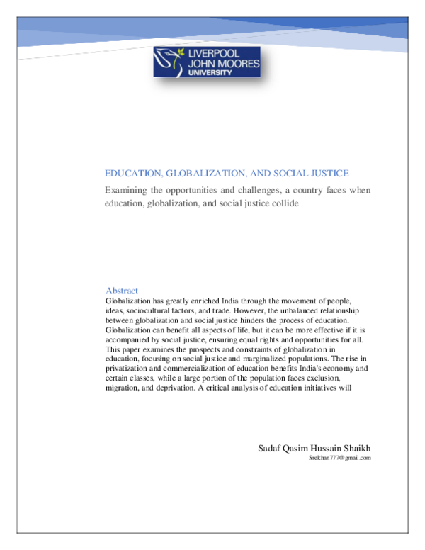 (PDF) EDUCATION, GLOBALIZATION, AND SOCIAL JUSTICE Examining the ...