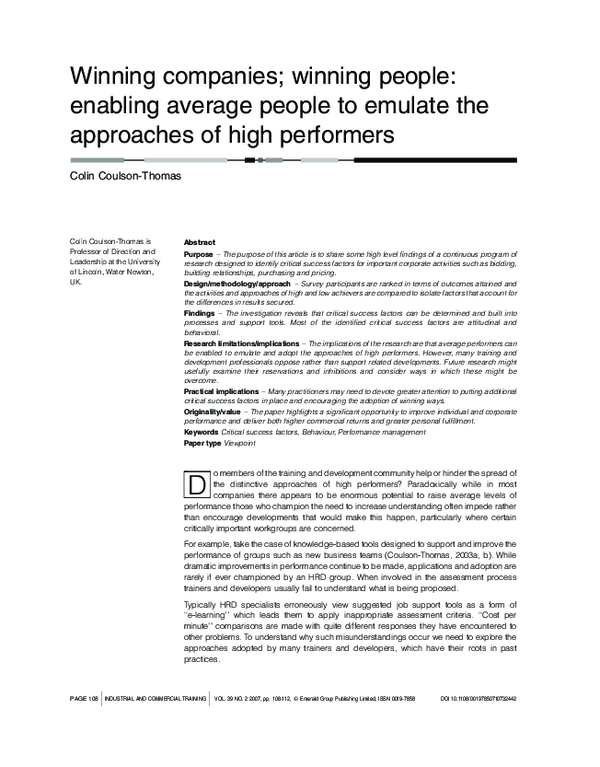 (PDF) Winning companies; winning people: enabling average people to ...