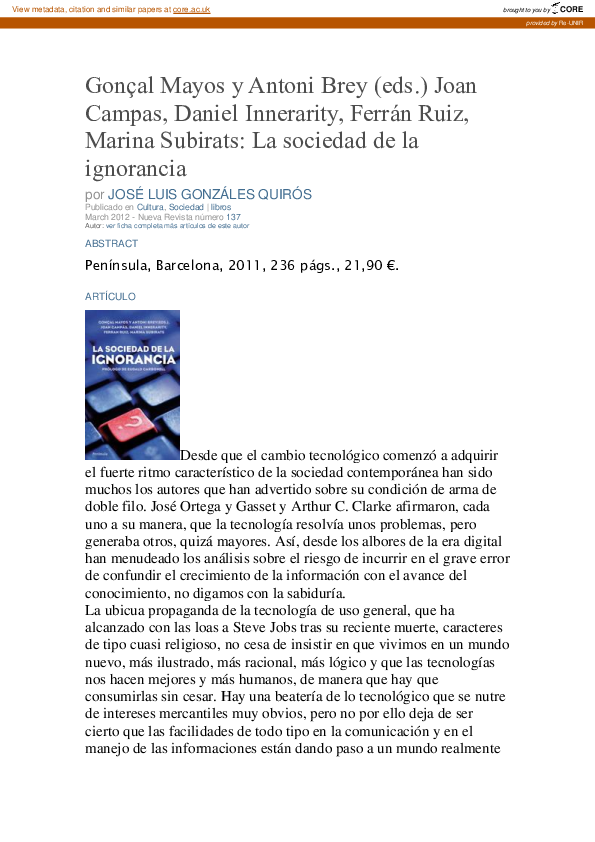 (PDF) Gonçal Mayos y Antoni Brey (eds.) Joan Campas, Daniel Innerarity ...