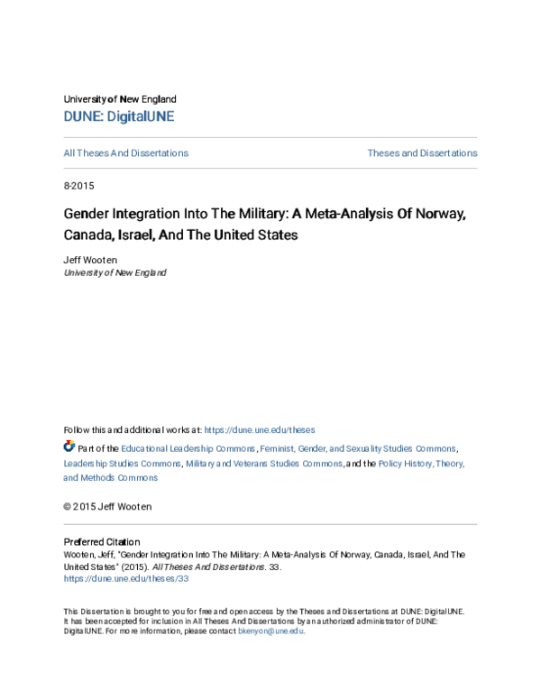 (PDF) Gender Integration Into The Military: A Meta-Analysis Of Norway ...