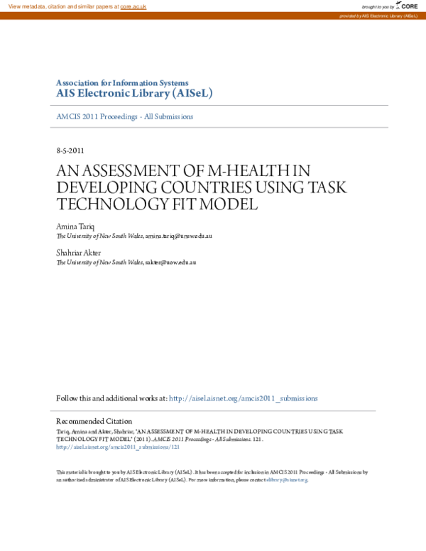 (PDF) An Assessment of M-Health in Developing Countries Using Task ...