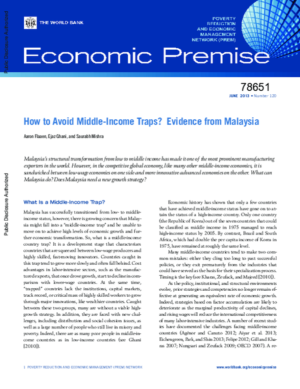 (PDF) How to Avoid Middle Income Traps? Evidence from Malaysia