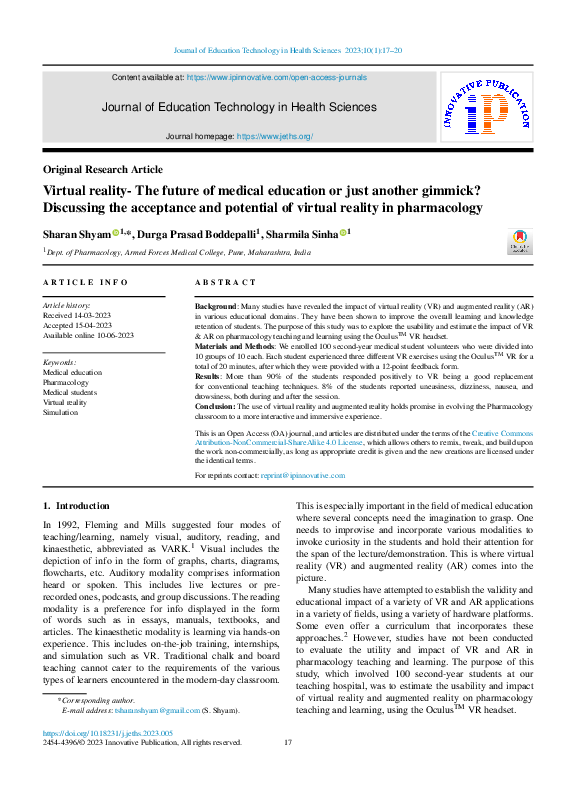 (PDF) Virtual reality-The future of medical education or just another ...