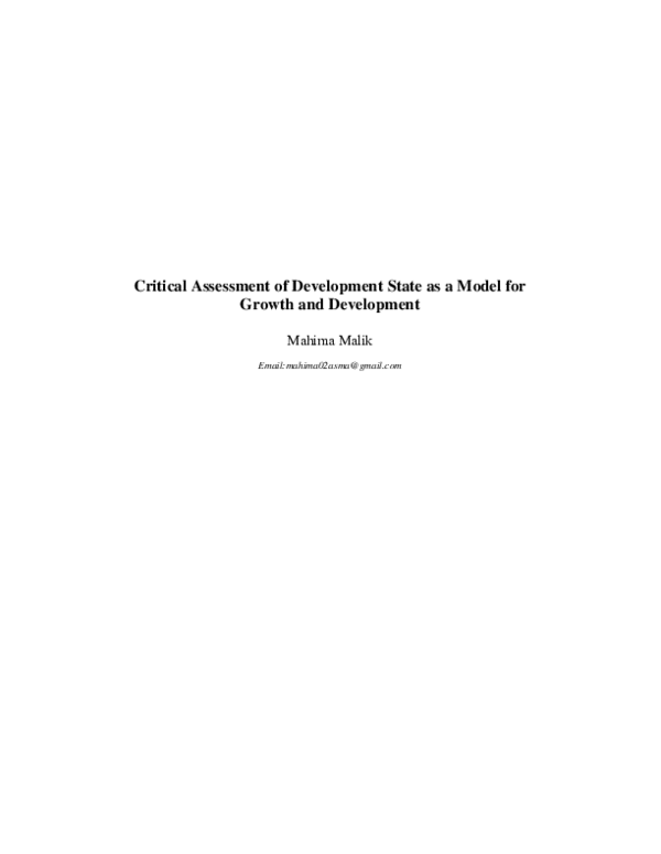 (PDF) Critical Assessment of Development State as a Model For Growth ...