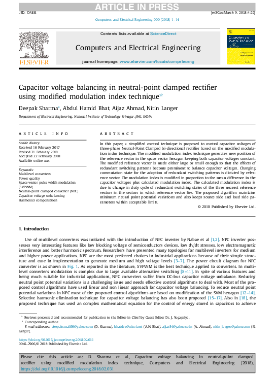 (PDF) Capacitor voltage balancing in neutral-point clamped rectifier ...