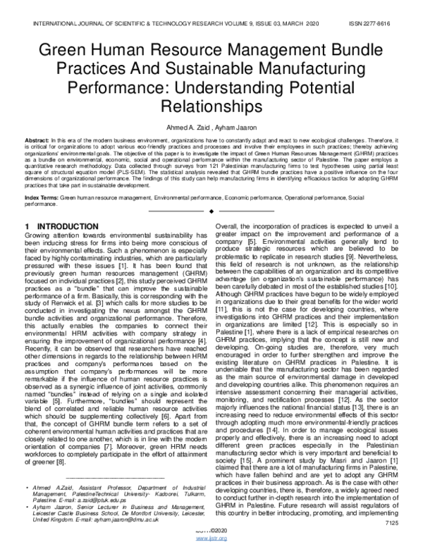 (PDF) Green Human Resource Management Bundle Practices and Sustainable Manufacturing Performance ...