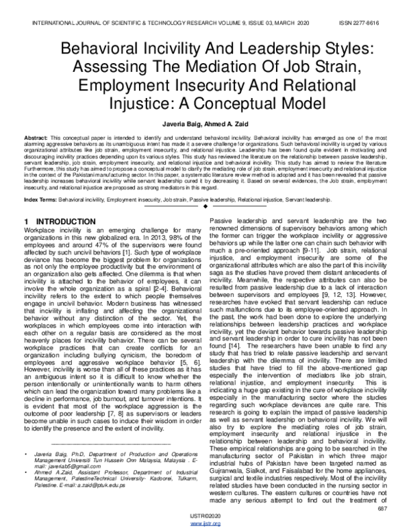 (PDF) Behavioral Incivility And Leadership Styles: Assessing The ...