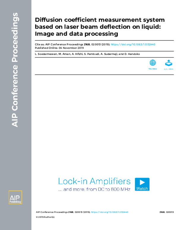 (PDF) Diffusion coefficient measurement system based on laser beam deflection on liquid: Image ...