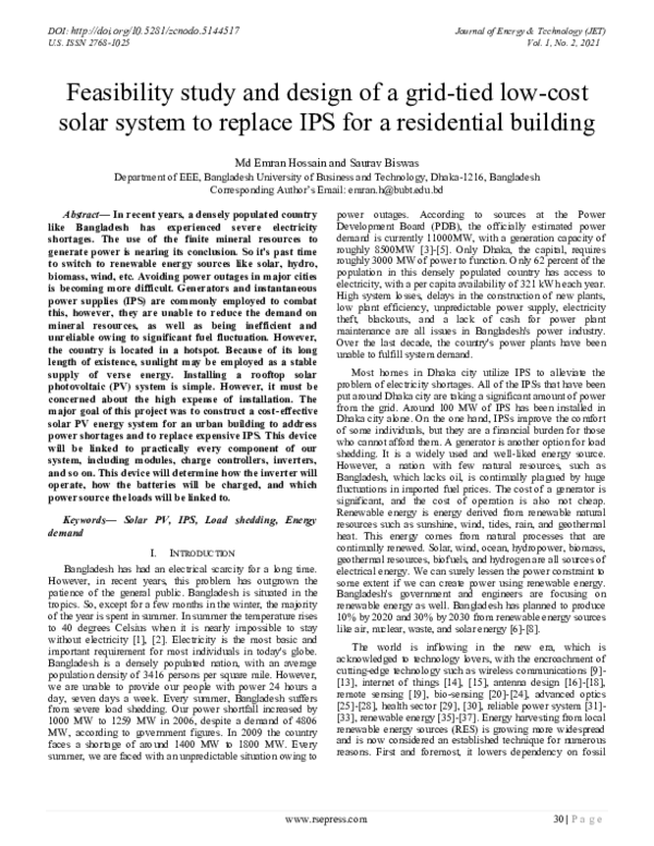 (PDF) Feasibility study and design of a grid-tied low-cost solar system to replace IPS for a ...